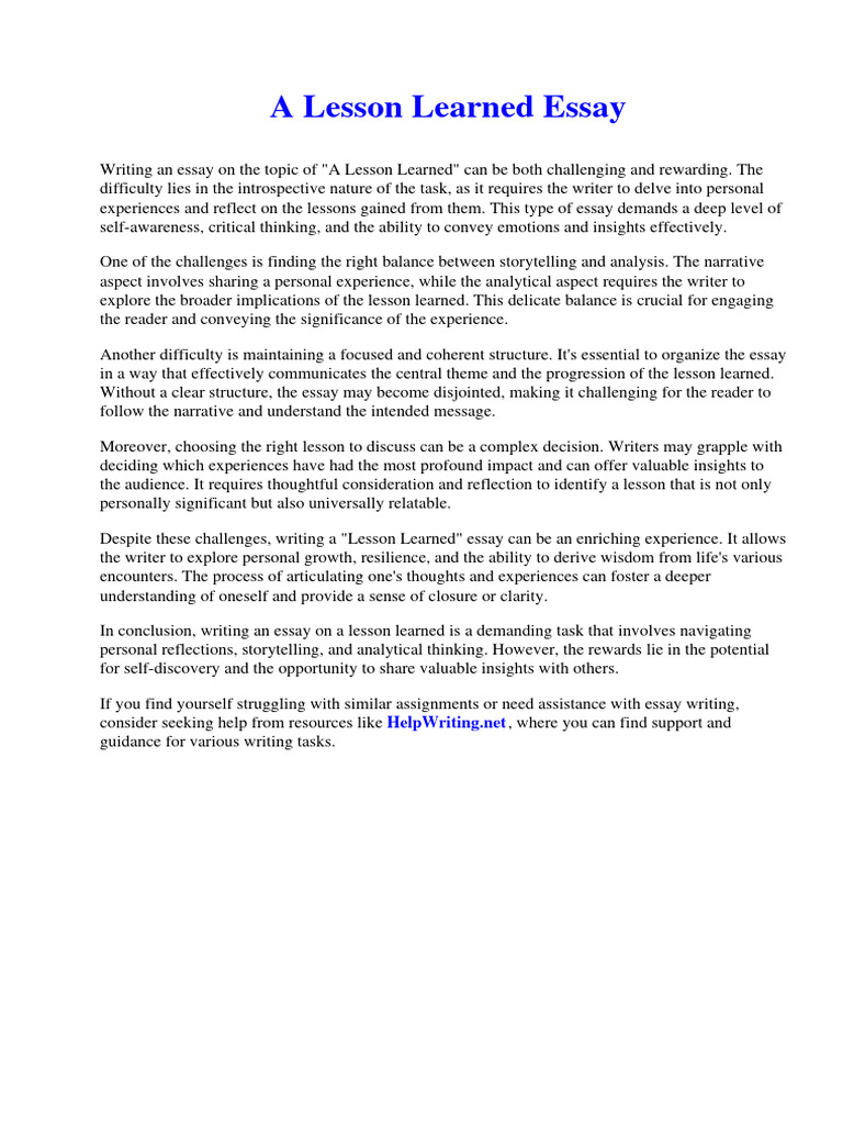 A Lesson Learned Essay | PDF | Social Media | Popular Culture & Media ...