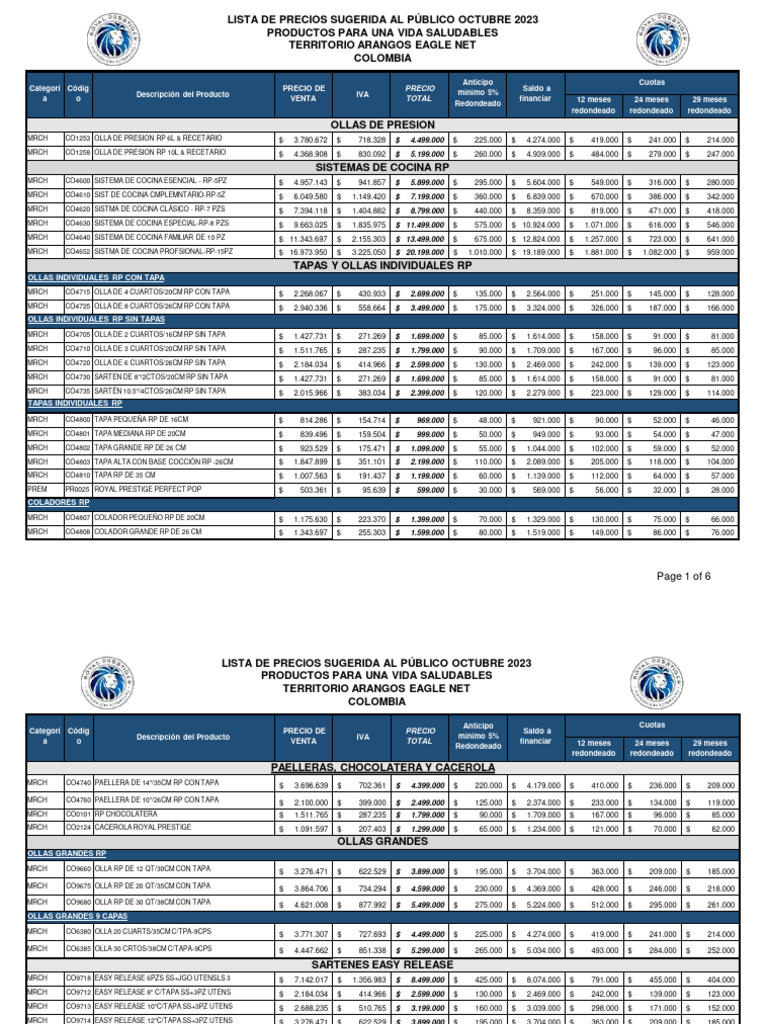 Lista de Precios A Publico Octubre 2023 | PDF
