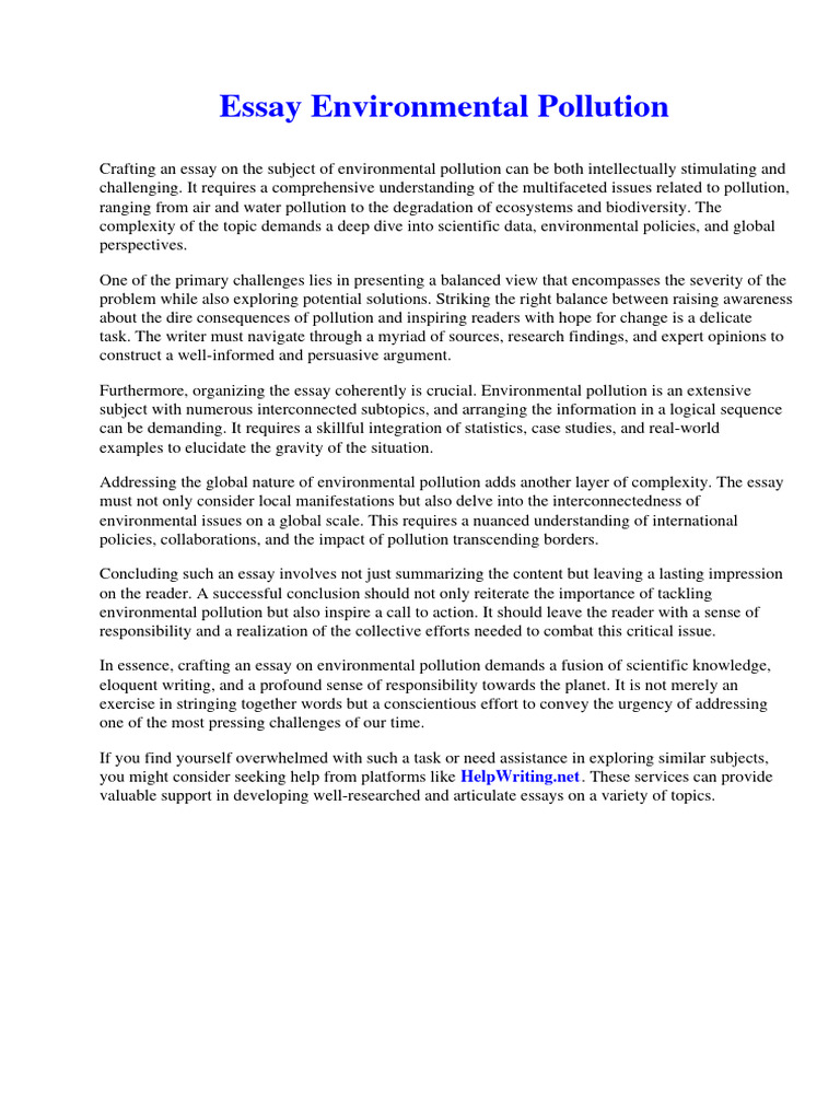 Essay Environmental Pollution | PDF | Essays | Pollution Essay Environmental Pollution | PDF | Essays | Pollution