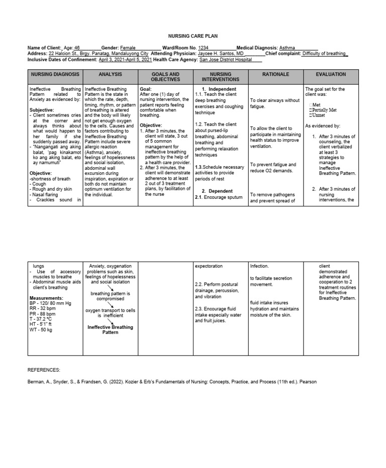 Module 4 Nursing Care Plan Sample Pdf Breathing Nursing