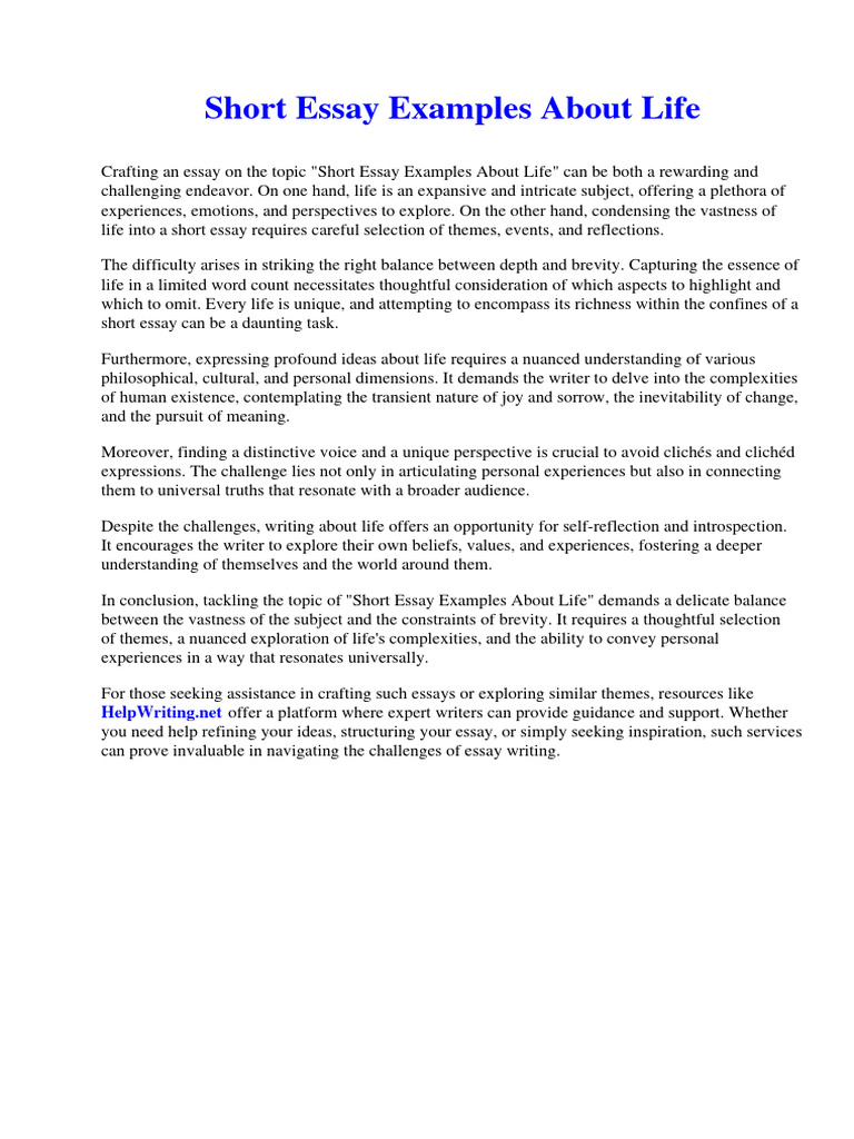 Short Essay Examples About Life | PDF | Portugal | Hunter Gatherer