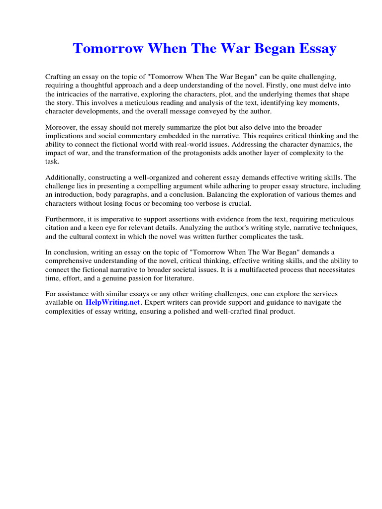 Tomorrow When The War Began Essay | PDF | Essays | Narrative