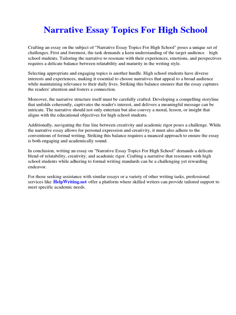 Narrative Essay Topics For High School | PDF | Immanuel Kant | Hormone