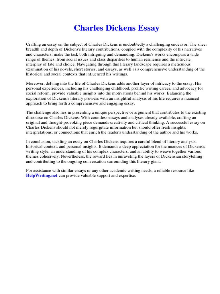 Charles Dickens Essay | PDF | Staining | Teachers