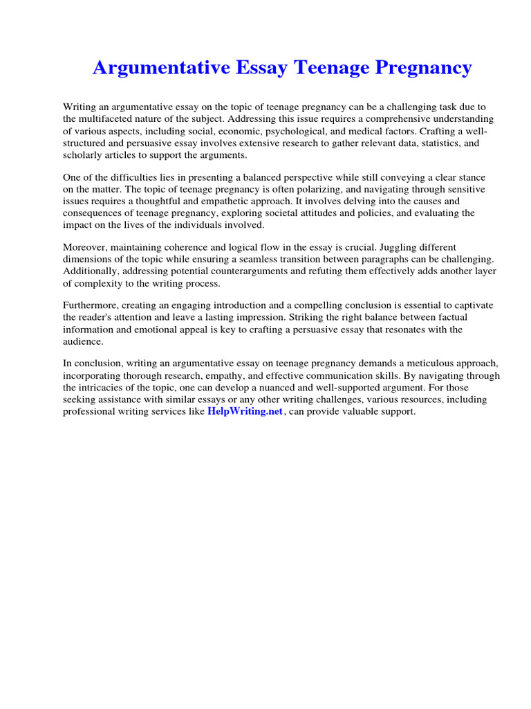 Argumentative Essay Teenage Pregnancy | PDF | Essays | Teenage Pregnancy