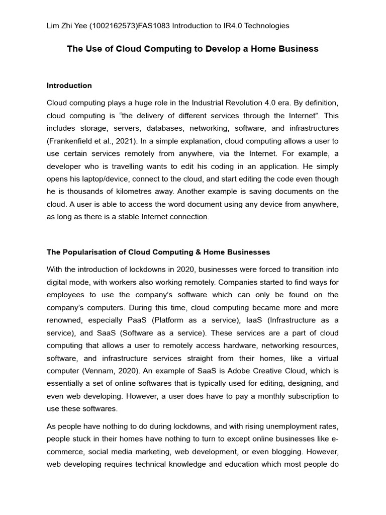 How To Use Cloud Computing For Development of A Home Business | PDF | Cloud Computing | Software ...