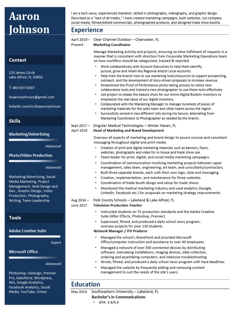 Resume Example | PDF | Adobe Photoshop | Marketing