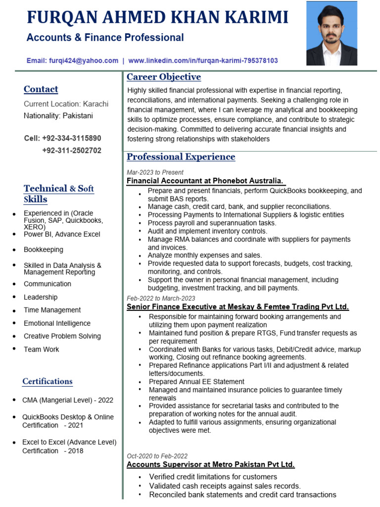 Furqan Karimi Resume. | PDF | Bookkeeping | Cash