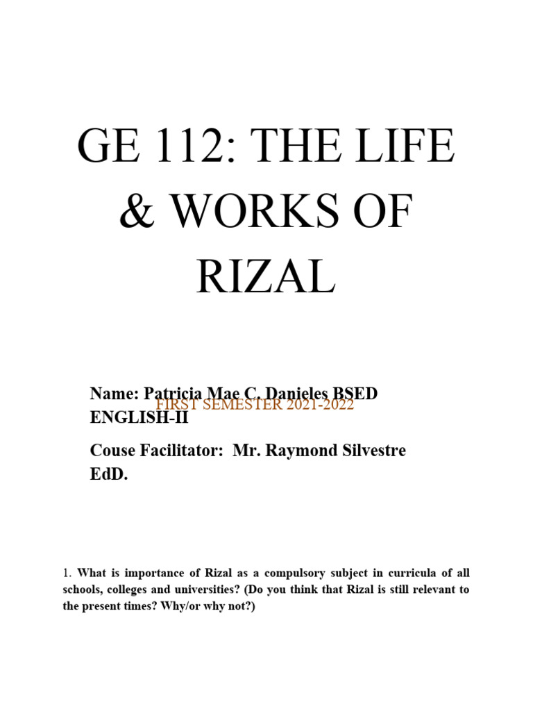 GE 112 Rizal 2 | PDF | Philippines