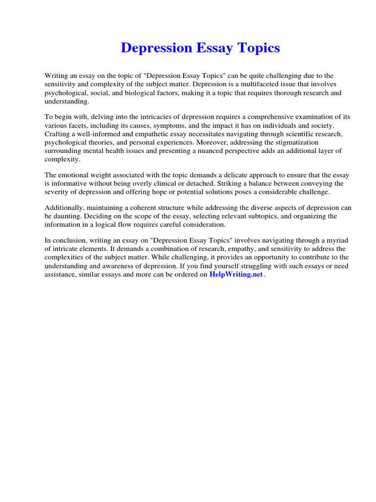 Depression Essay Topics | Download Free PDF | Pneumonia | Cough