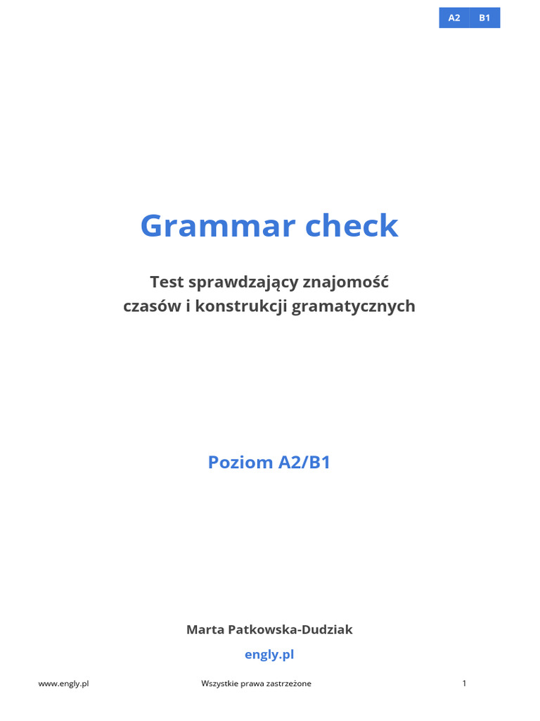 A2/B1 Grammar Test on Tenses | PDF