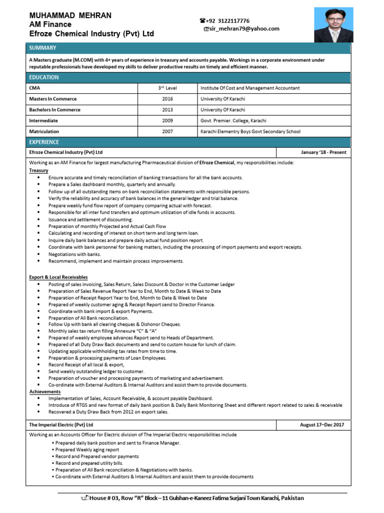Resume Muhammad Mehran | PDF | Accounts Payable | Banks