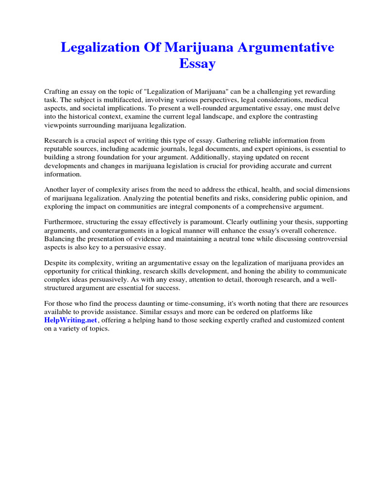 Legalization of Marijuana Argumentative Essay | PDF | Essays | Pet