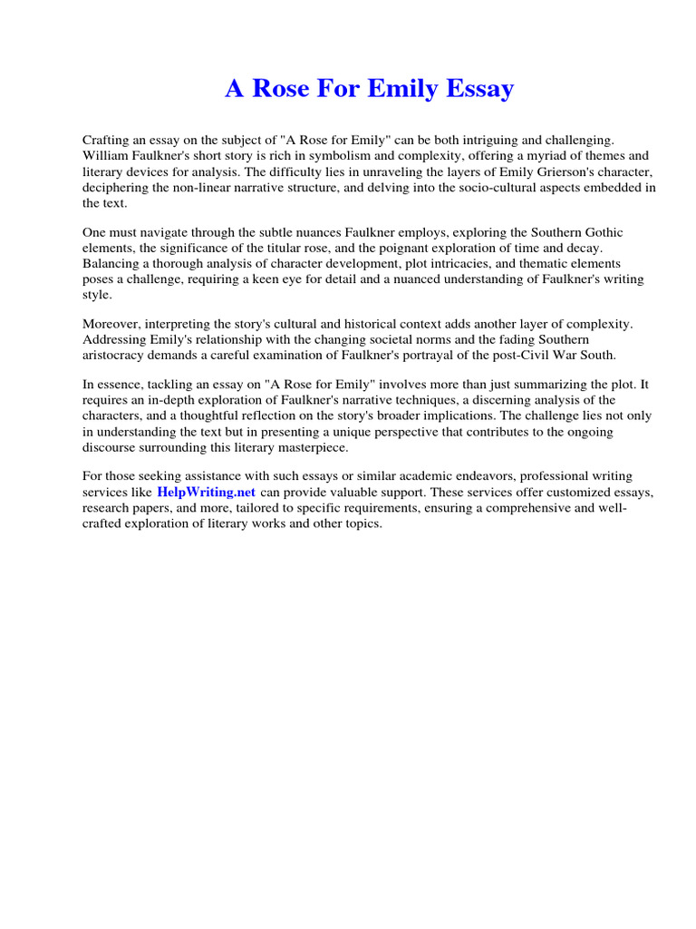 A Rose For Emily Essay | PDF | Vegetarianism