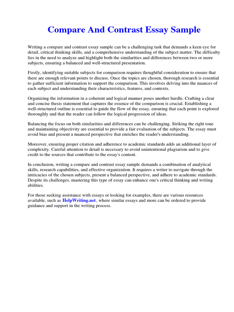 Compare and Contrast Essay Sample | Download Free PDF | Photosynthesis