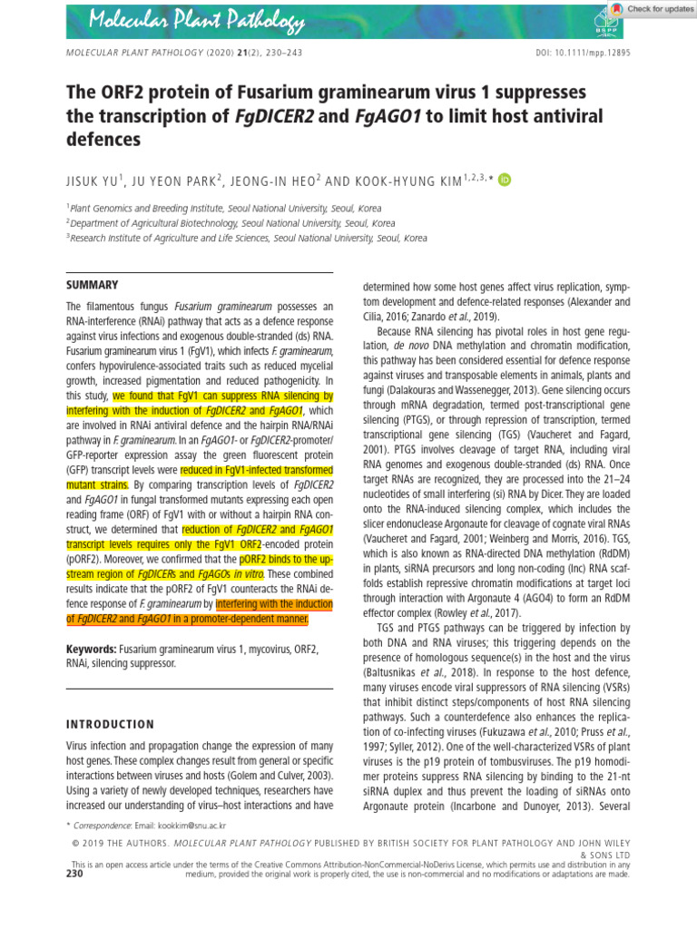 2019, Molecular Plant Pathology - Yu - The ORF2 Protein of Fusarium ...