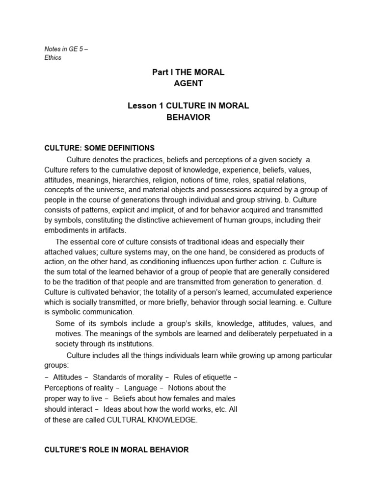 Culture in Moral Behavior | PDF | Morality | Relativism