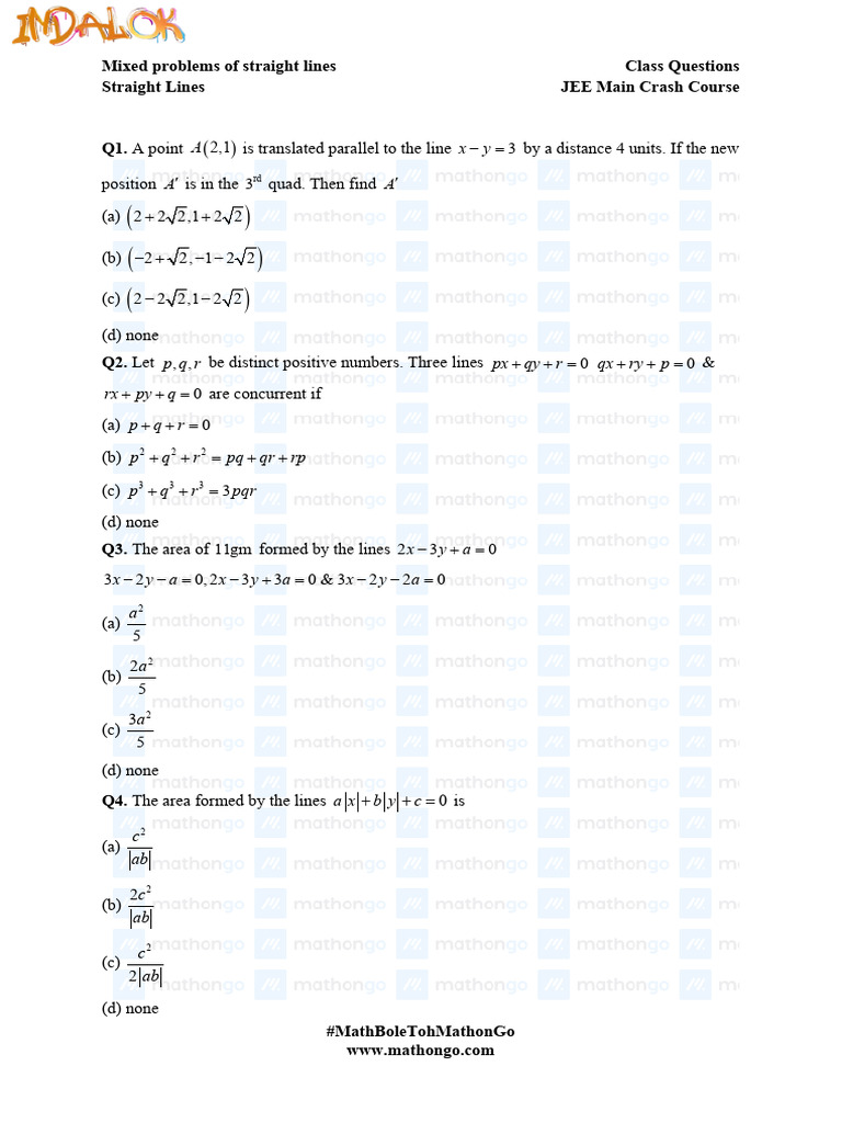 210 Class Qs Special Pattern Video Mixed Problems of Straight Lines | PDF