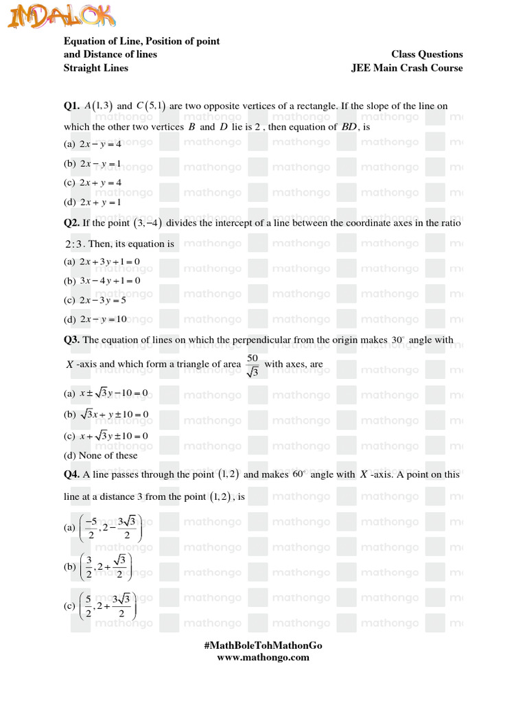 207 Class Qs Equation of Line, Position of Point and Distance of | PDF ...