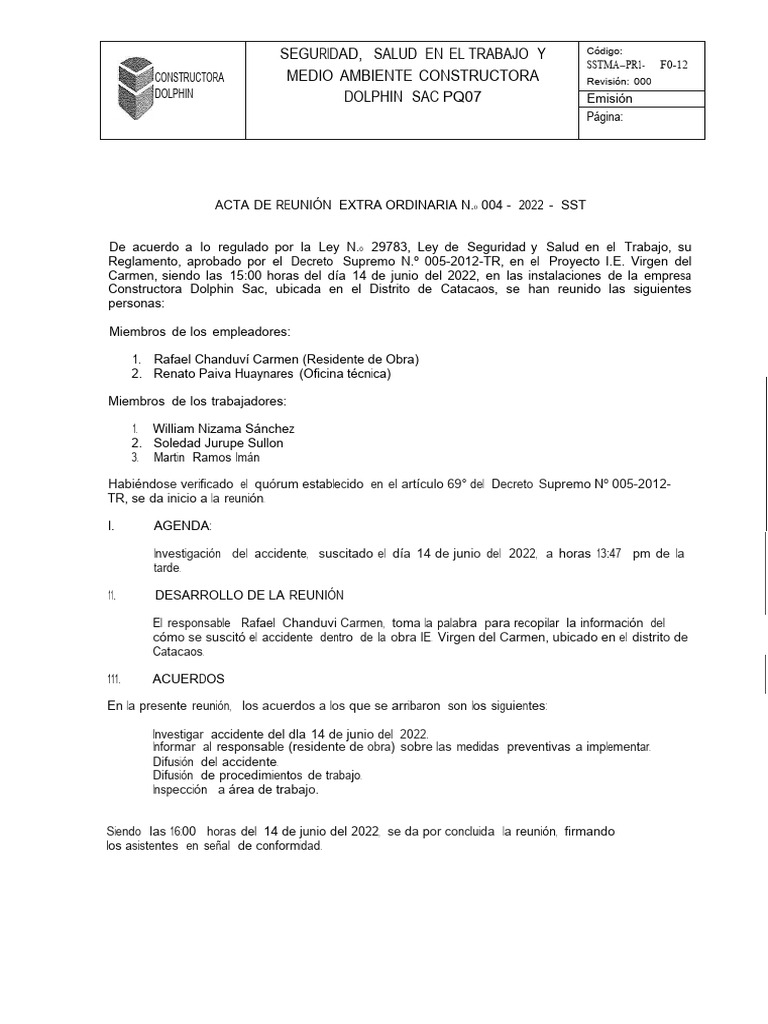 ACTA DE REUNION EXTRAORDINARIA N°04 | PDF | Gobierno