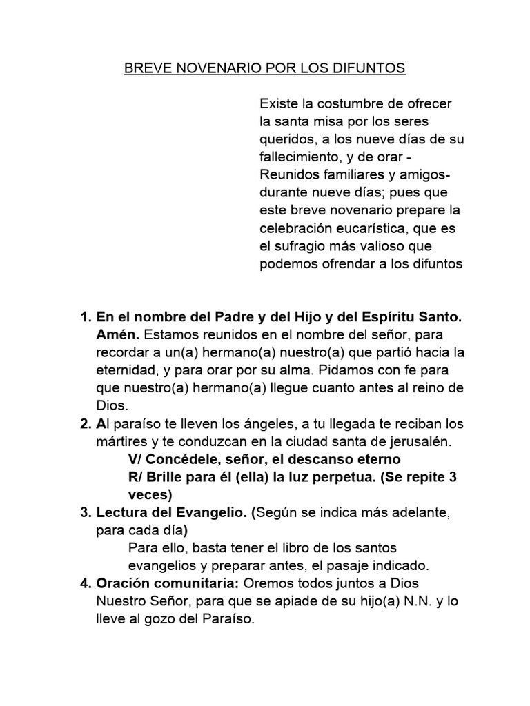 Breve Novenario Por Los Difuntos | PDF | Oración | Misa (liturgia)