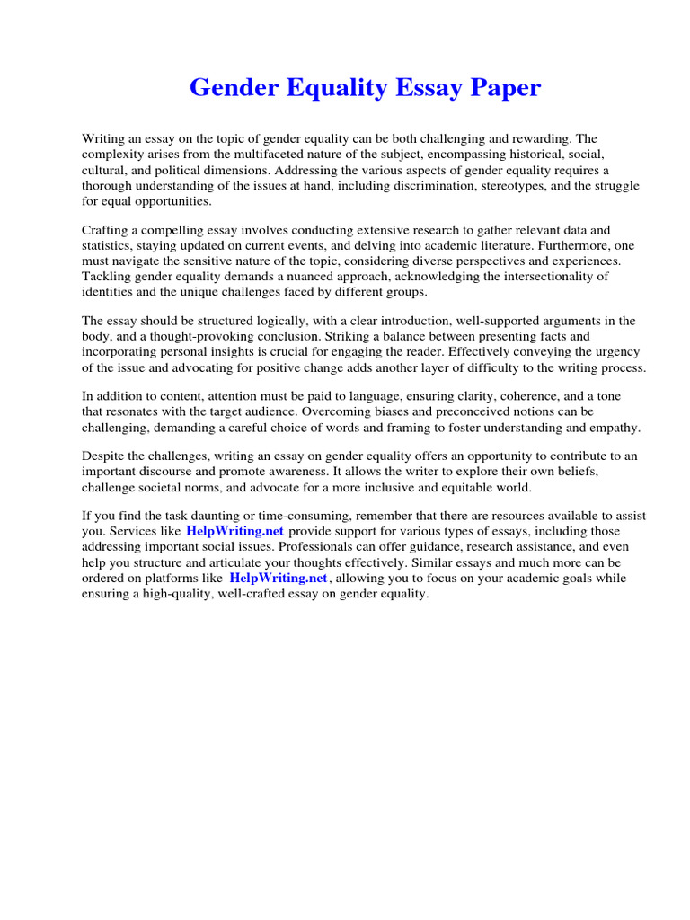 Gender Equality Essay Paper | Download Free PDF | Mass (Liturgy)