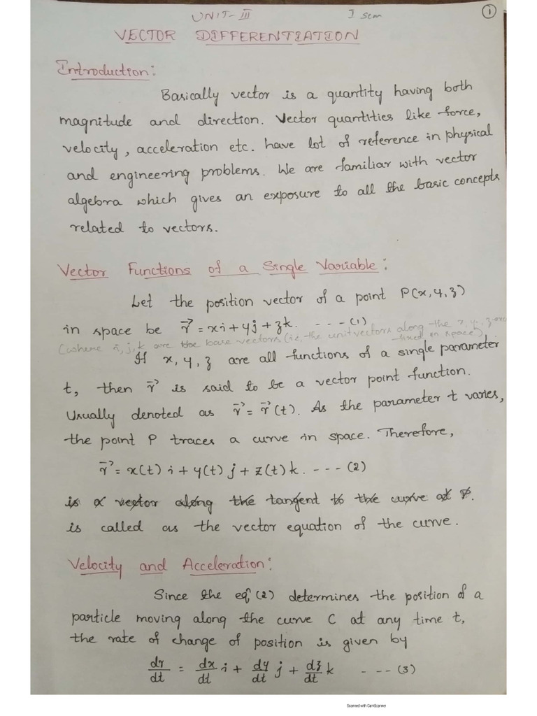 Vector Differentiation Notes | PDF