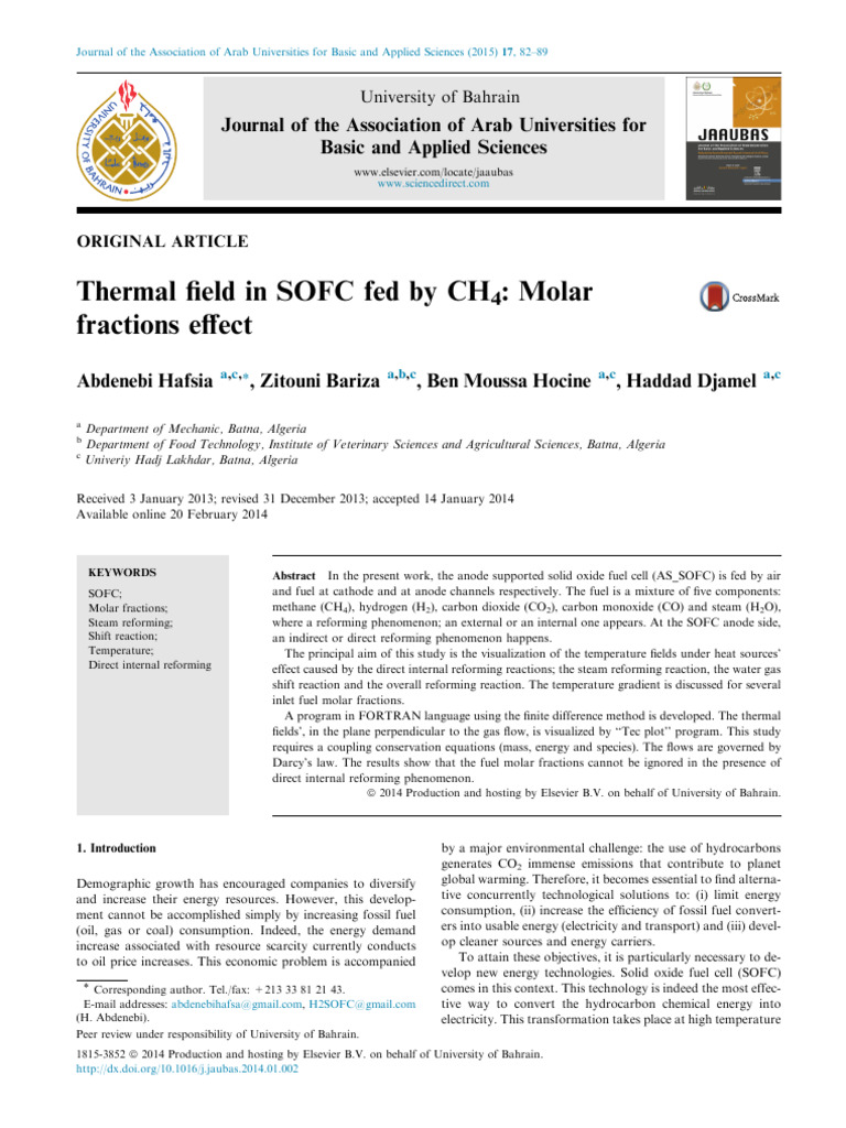 Thermal Field in SOFC Fed by C - 2015 - Journal of The Association of Arab Unive | PDF | Solid ...