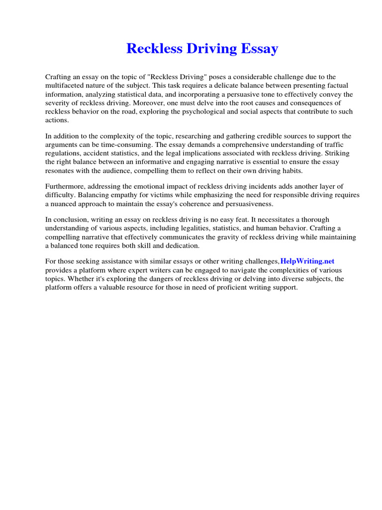 Reckless Driving Essay | PDF | Cognitive Behavioral Therapy | Climate ...