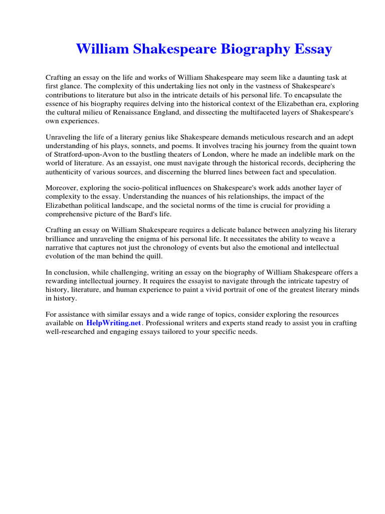 William Shakespeare Biography Essay | PDF | William Shakespeare ...