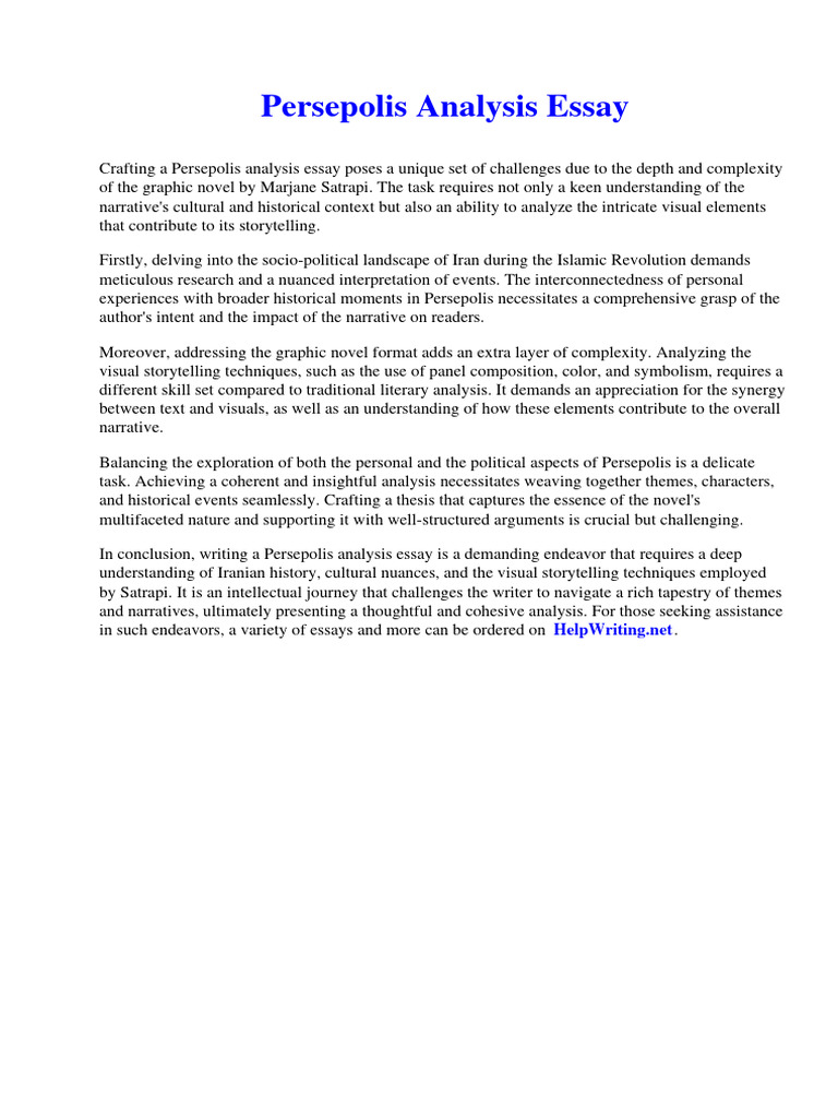 Persepolis Analysis Essay | Download Free PDF | Napoleonic Wars | Narrative
