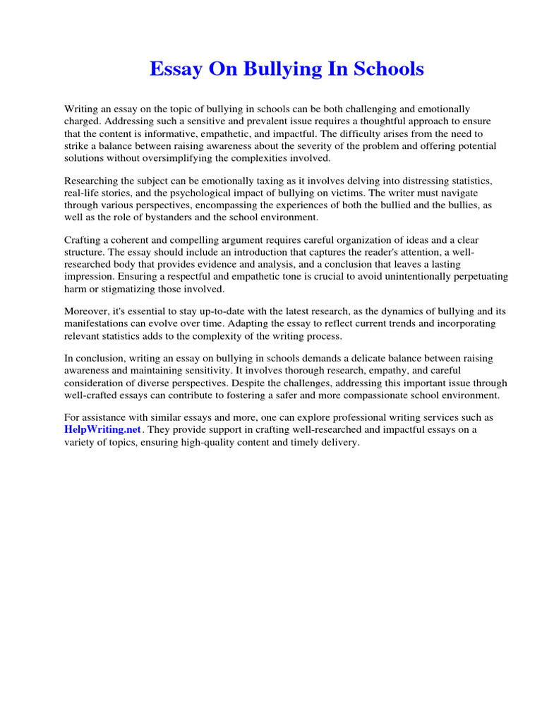 Essay On Bullying in Schools | PDF | Empathy | Falconry