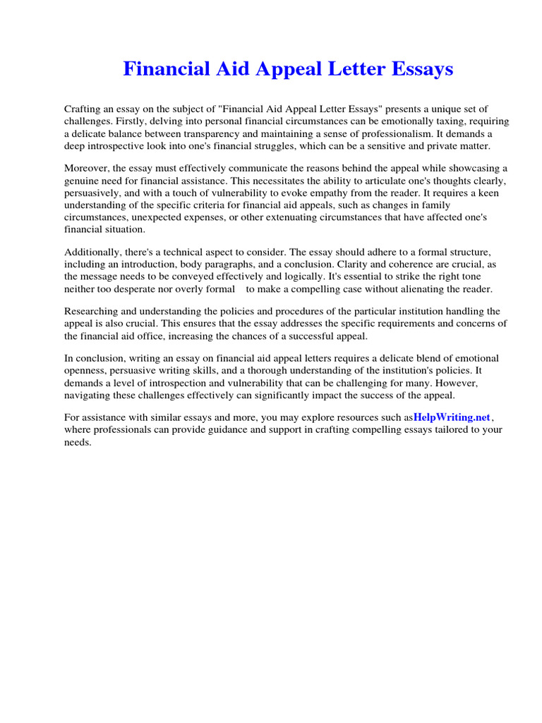 Financial Aid Appeal Letter Essays | PDF | Inflation | Knowledge