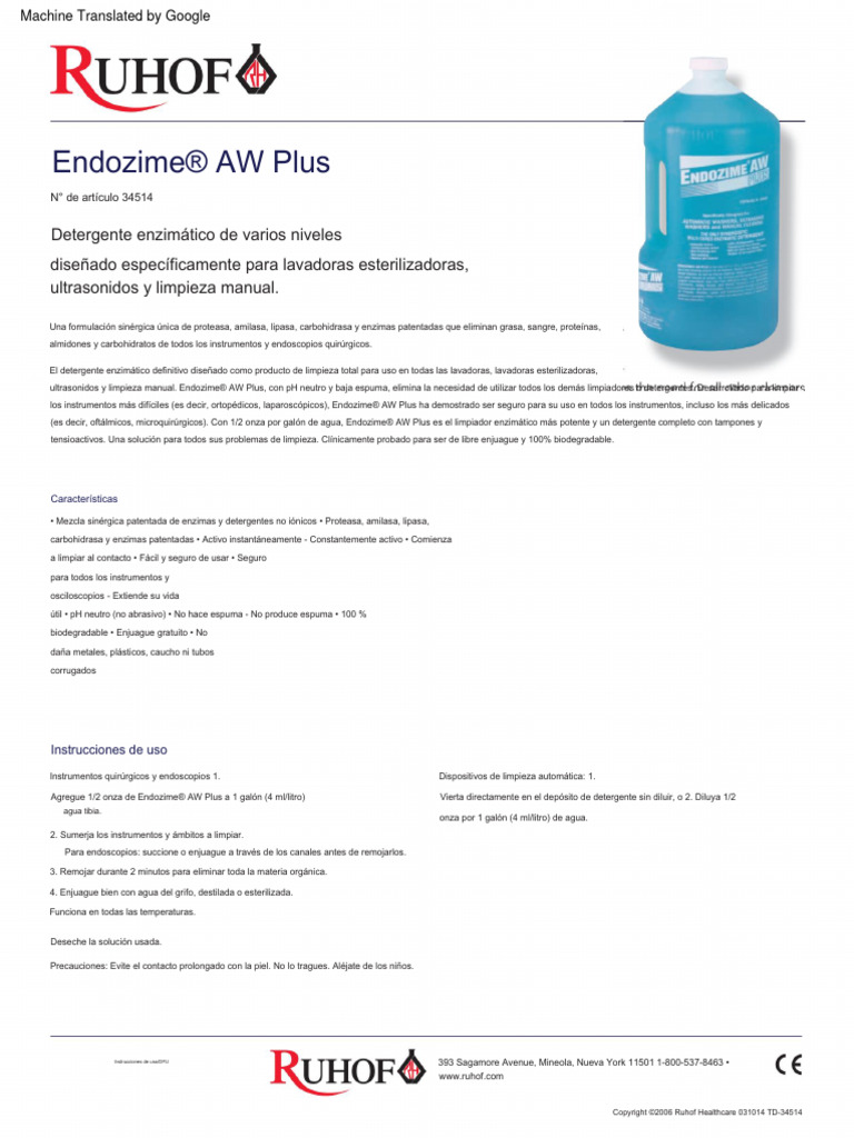 Endozime Aw Plus Tech 3.10.14 | PDF | Detergente | Enzima
