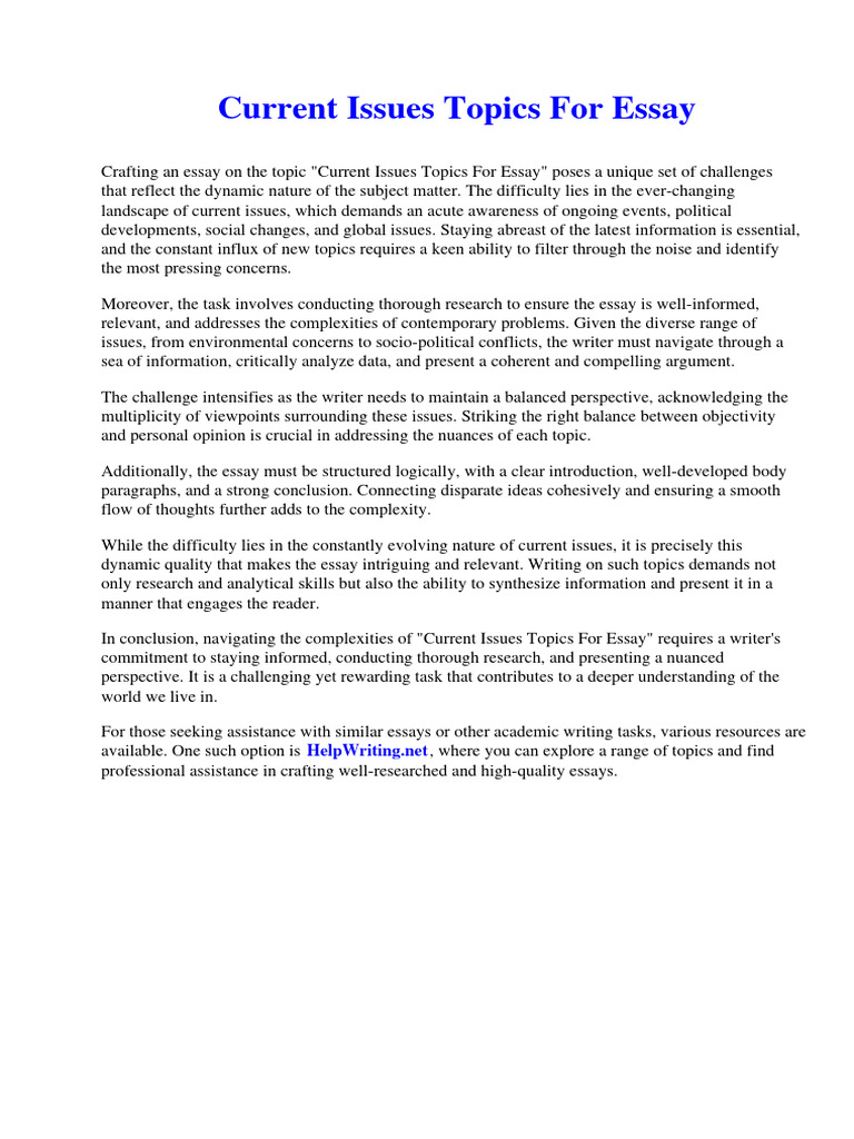 Current Issues Topics For Essay | PDF | Utilitarianism | Essays