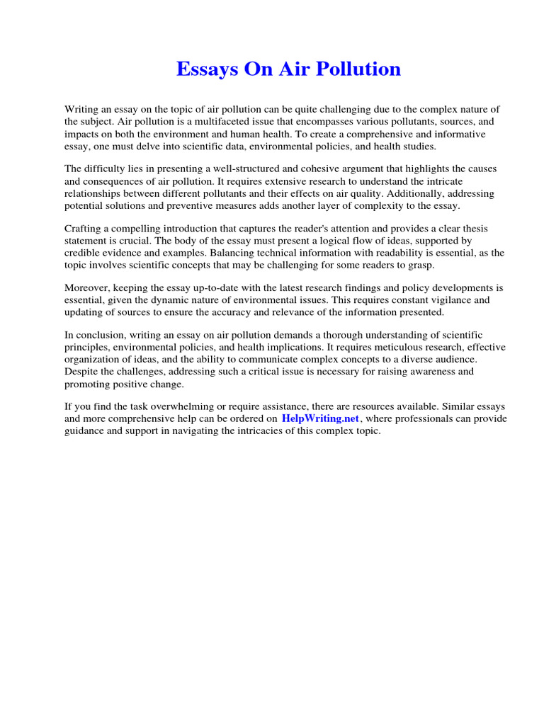 Essays On Air Pollution | PDF | Essays | Air Pollution