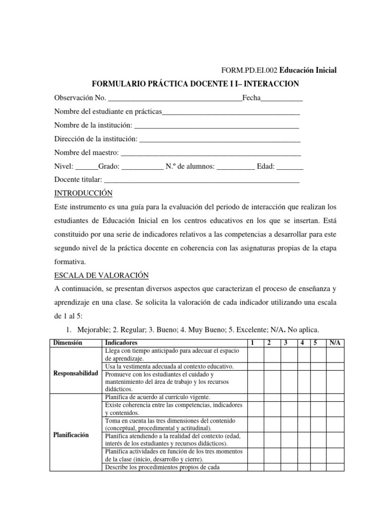 FORMULARIO PRACTICA DOCENTE 11 Actividad Grupal | PDF | Maestros | Educación de la primera infancia