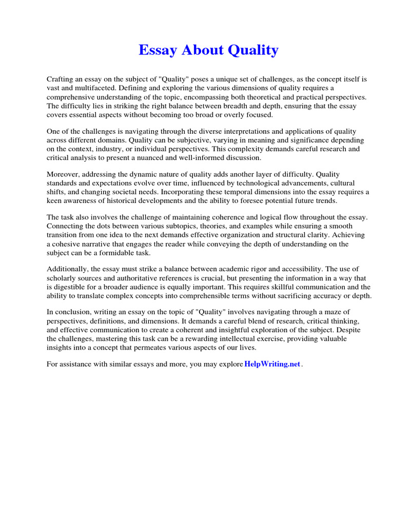 Essay About Quality | PDF | Essays | Theory