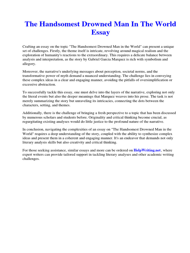 The Handsomest Drowned Man in The World Essay | PDF | Fuel Economy In ...