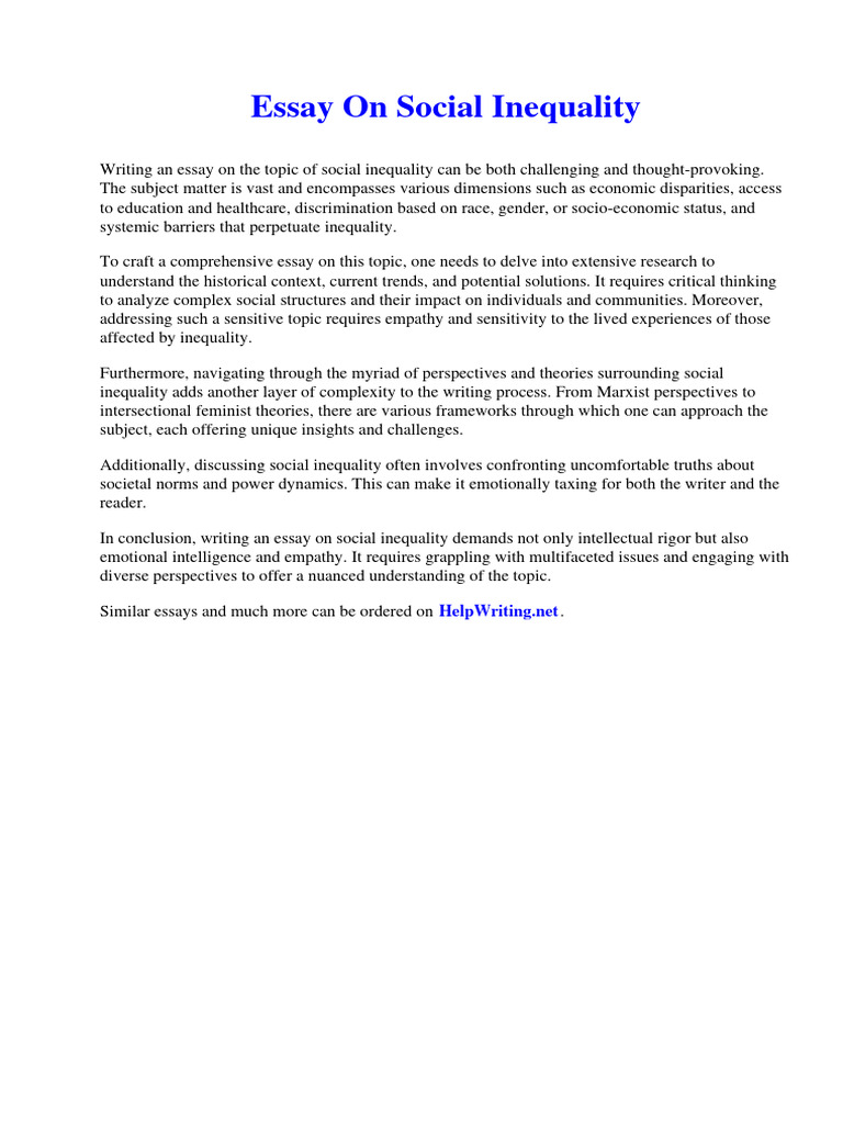 Essay On Social Inequality | PDF | Social Inequality | Discrimination ...