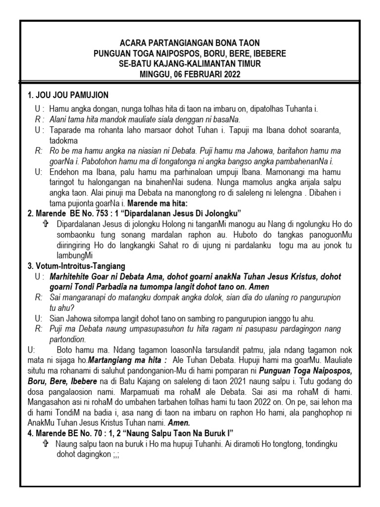 Acara Bona Taon Toga Naipospos | PDF