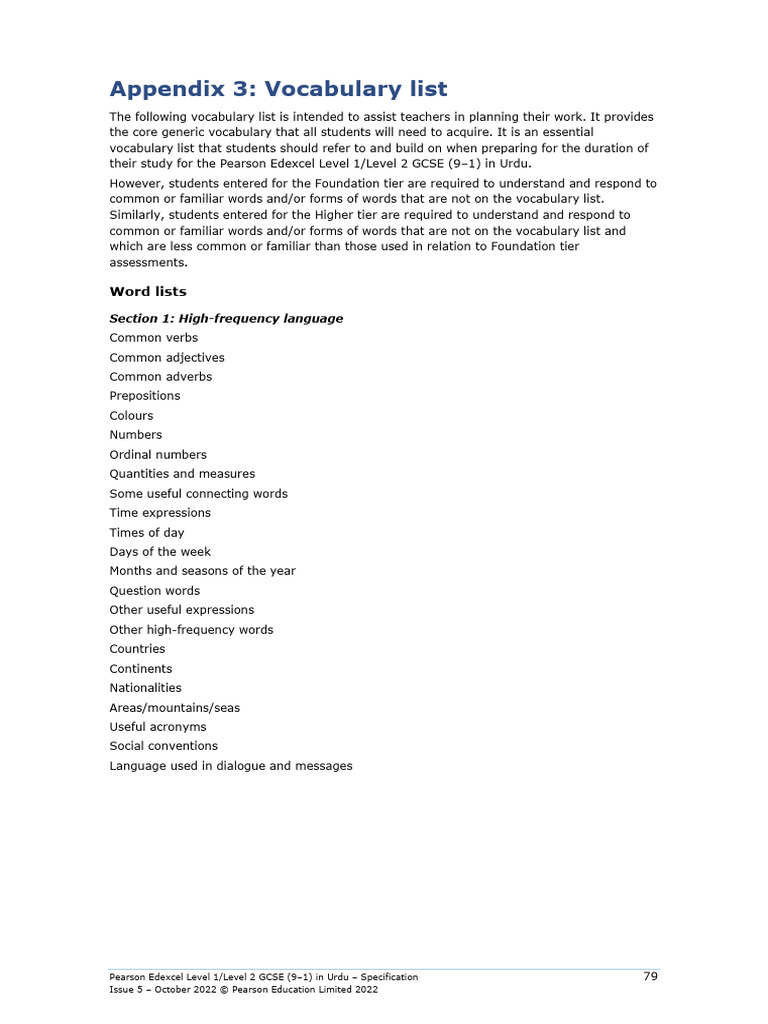 Urdu Vocabulary List | PDF | Preposition And Postposition | Word