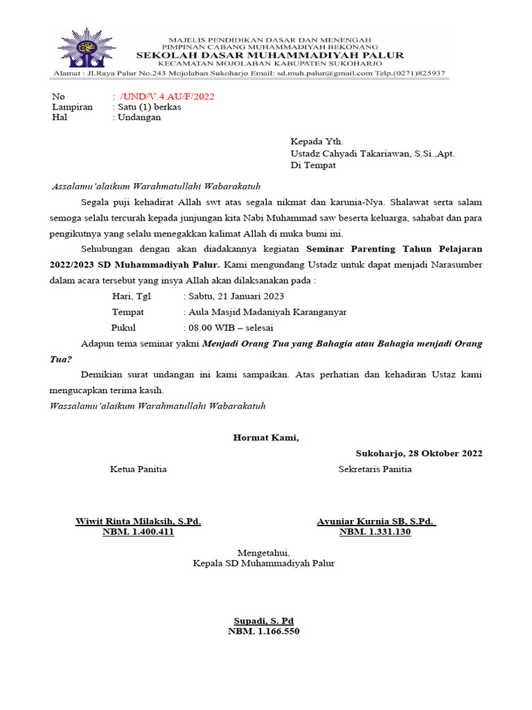 Surat Undangan Parenting | PDF