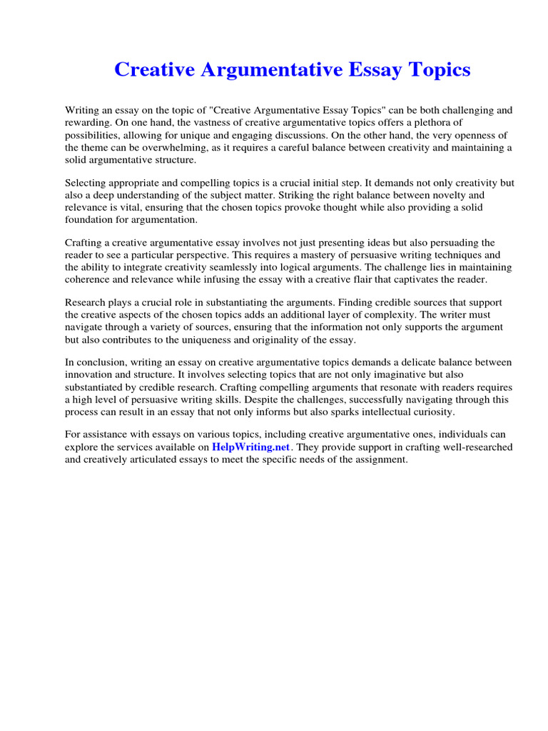 Creative Argumentative Essay Topics | PDF | Essays | Brand