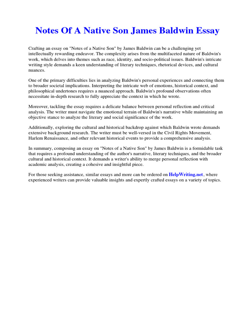 Notes of A Native Son James Baldwin Essay | PDF | Neuron | Axon