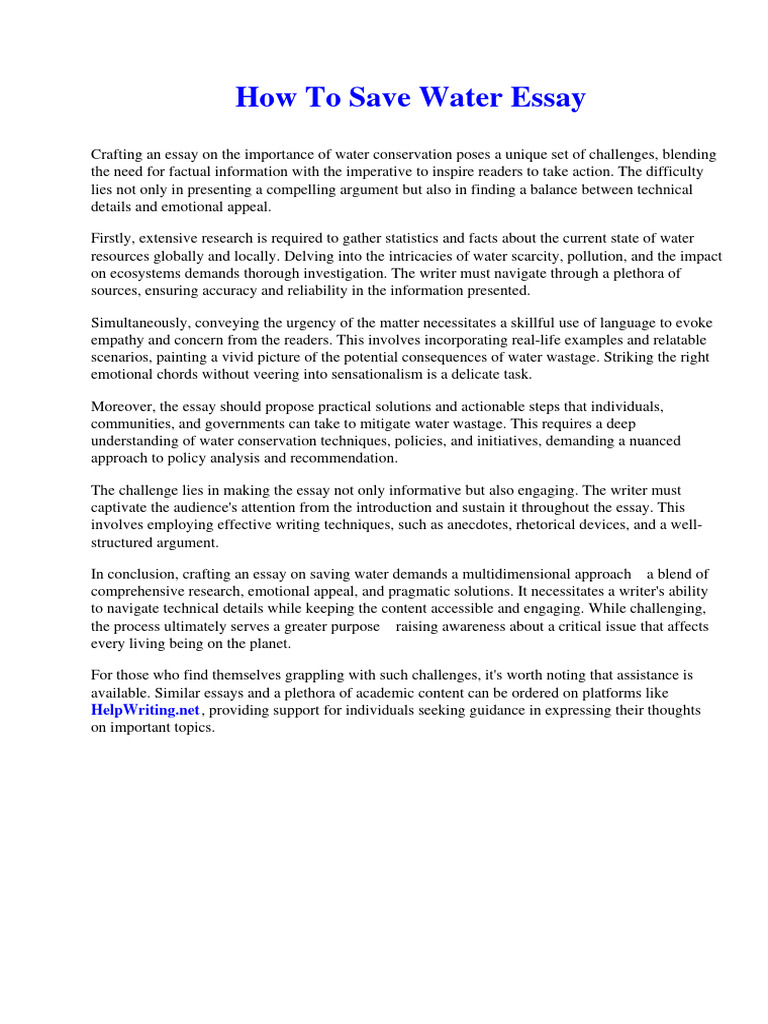 How To Save Water Essay | PDF | Essays | Saudi Arabia