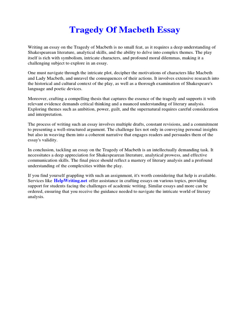 Tragedy of Macbeth Essay | PDF | Cellular Respiration | Essays