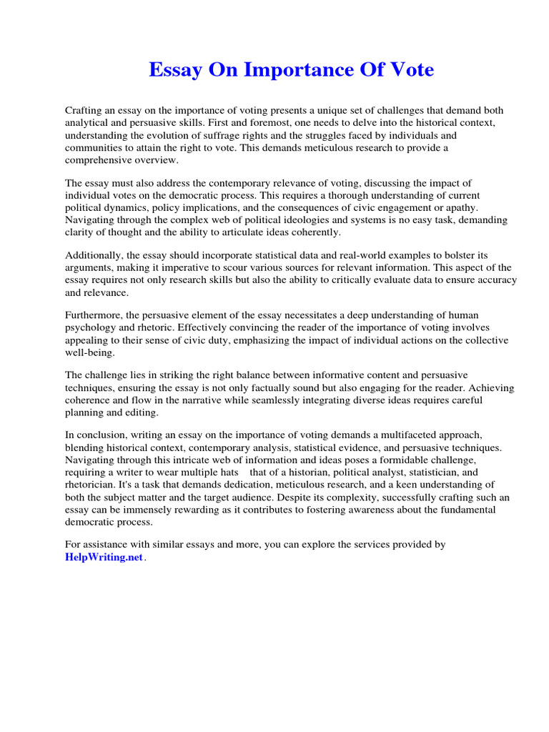 Essay On Importance of Vote | PDF | Human Factors And Ergonomics | Essays