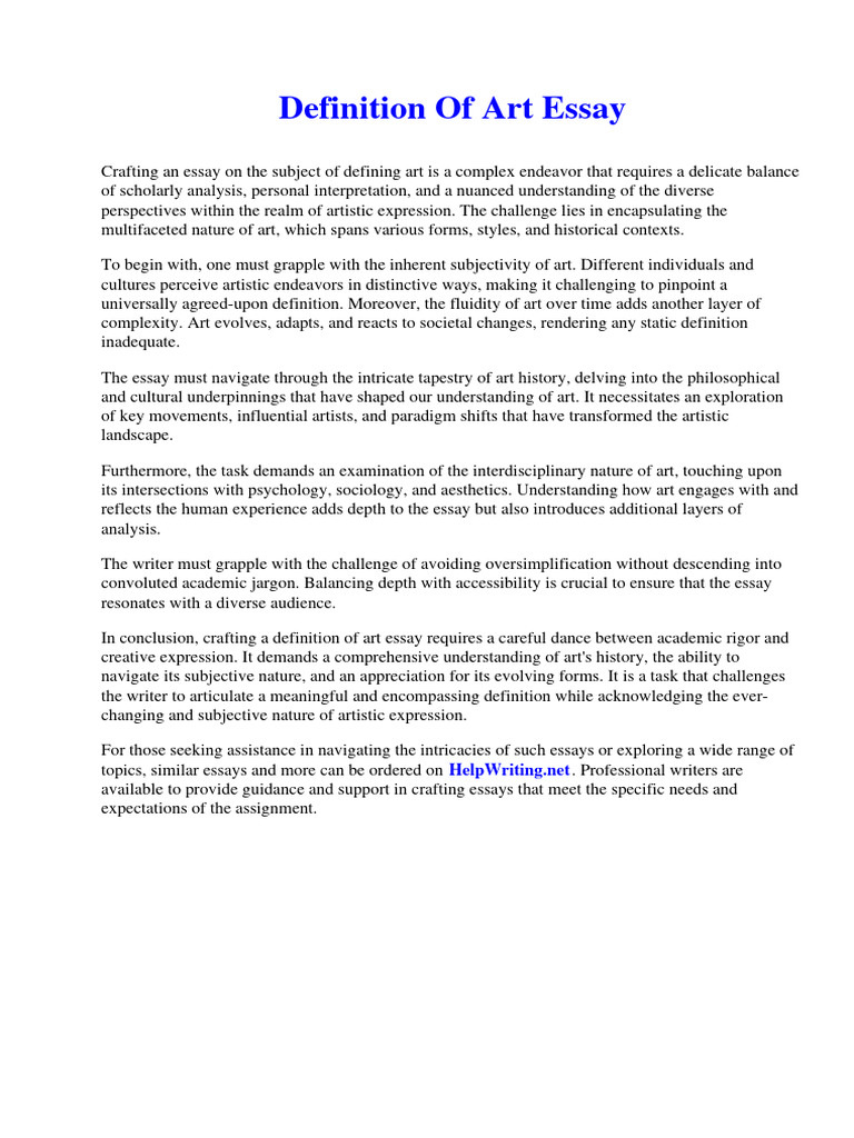 Definition Of Art Essay PDF M tis Cancer