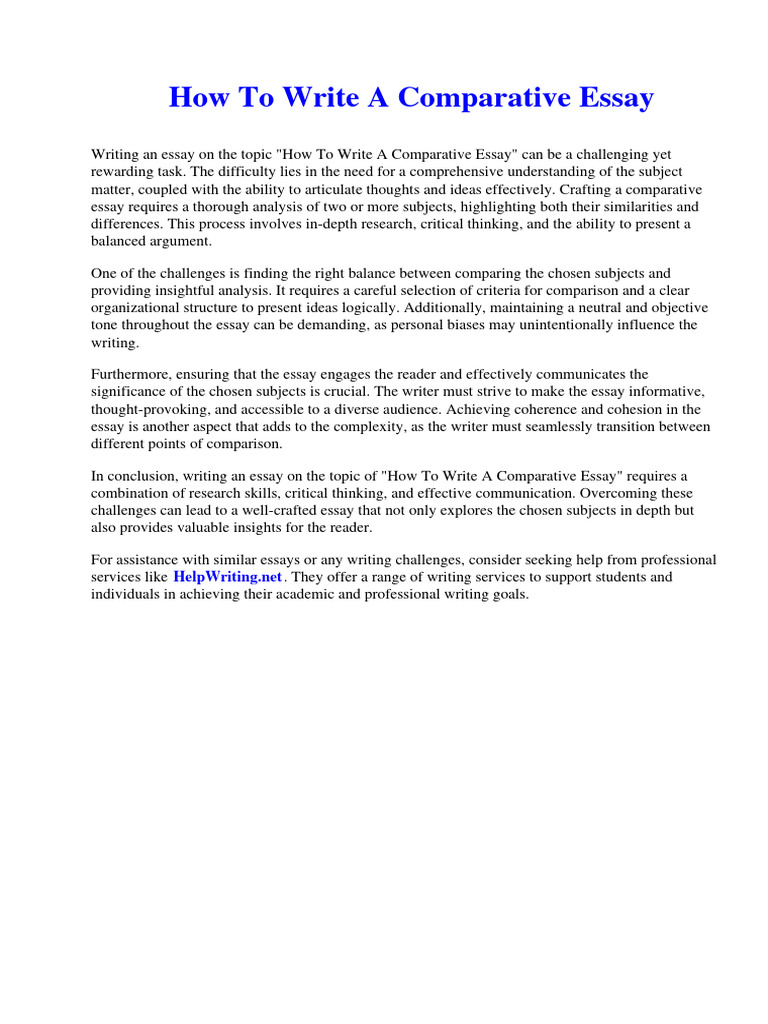 How To Write A Comparative Essay | PDF | Essays | Outsourcing